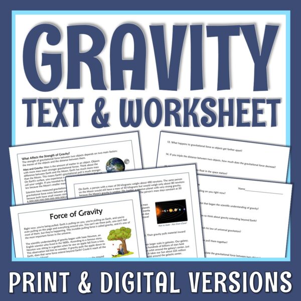 Force of Gravity Reading and Worksheet - Flying Colors Science