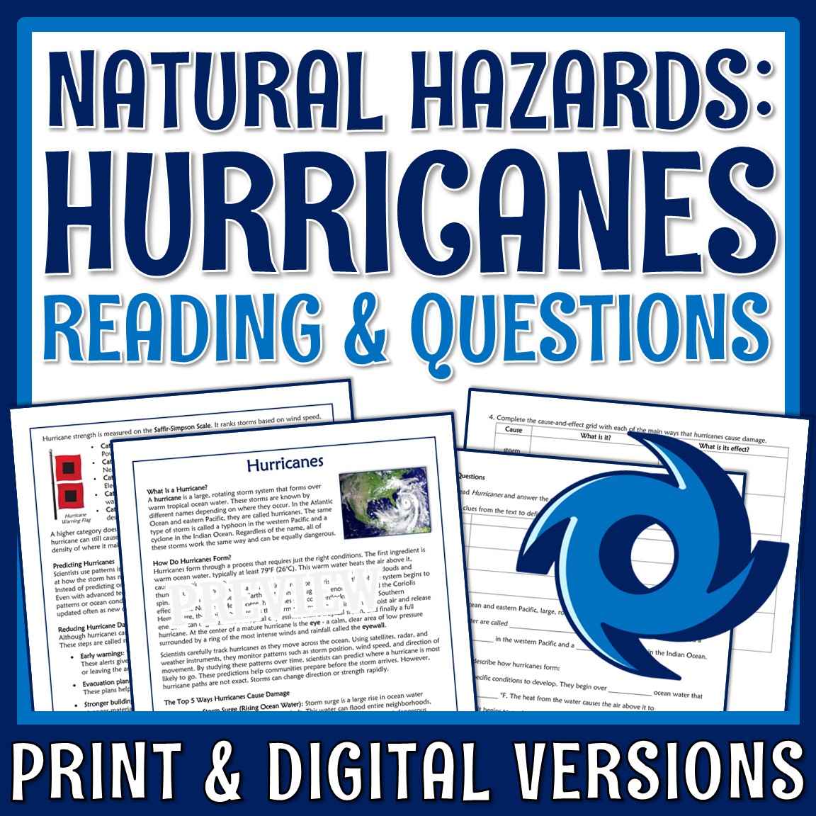 Hurricanes Reading Passage & Worksheet - Flying Colors Science
