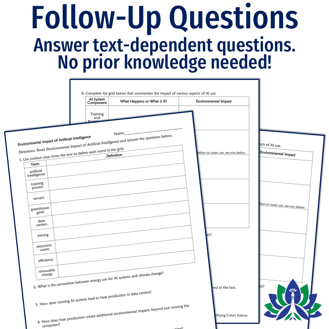 Environmental Impact of AI Reading and Worksheet - Flying Colors Science